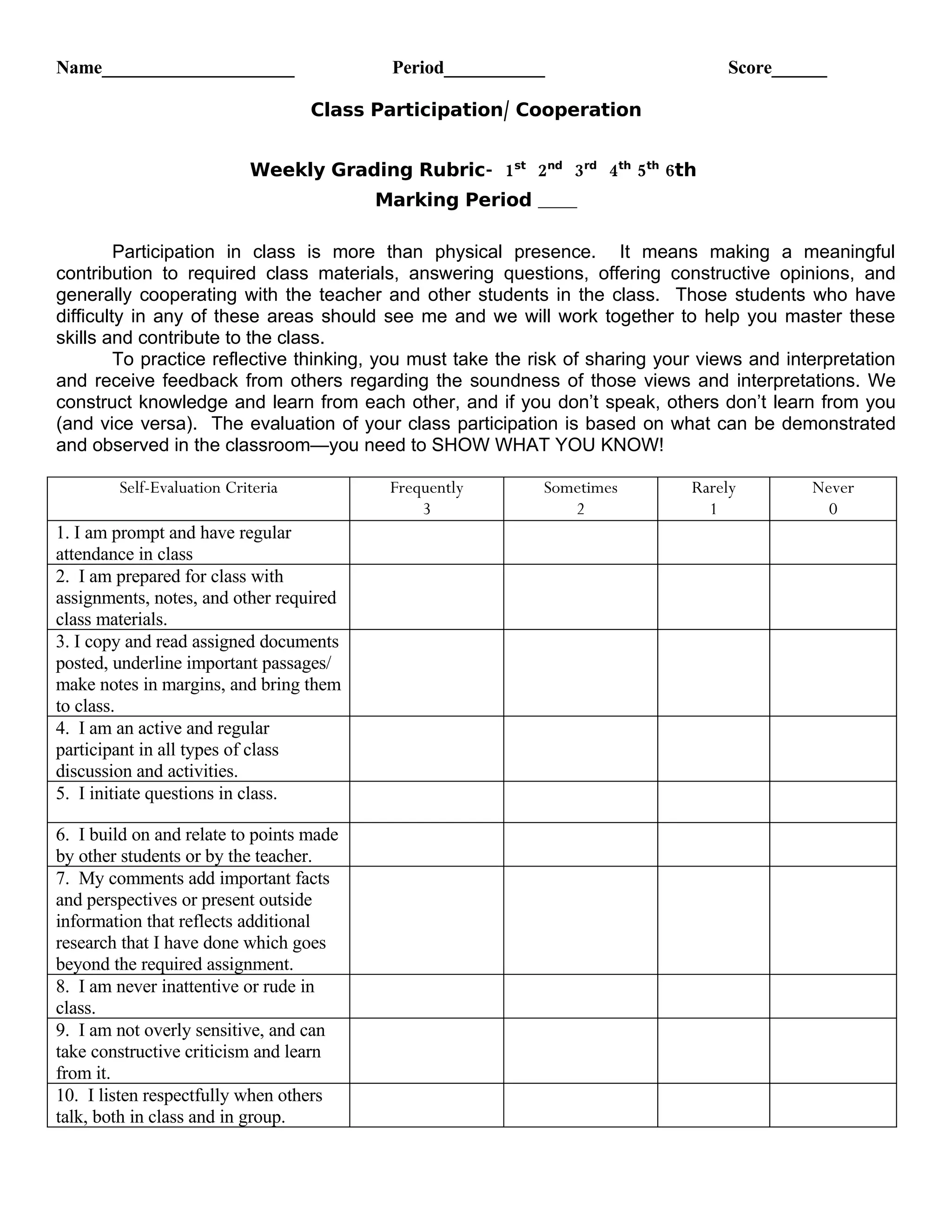 Participation Rubric | DOC