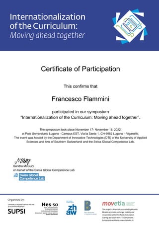 Internationalization of the Curriculum Conference Certificate | PDF