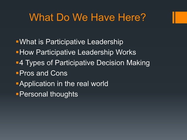 Participative leadership theory | PPTX | Business | Business and Finance