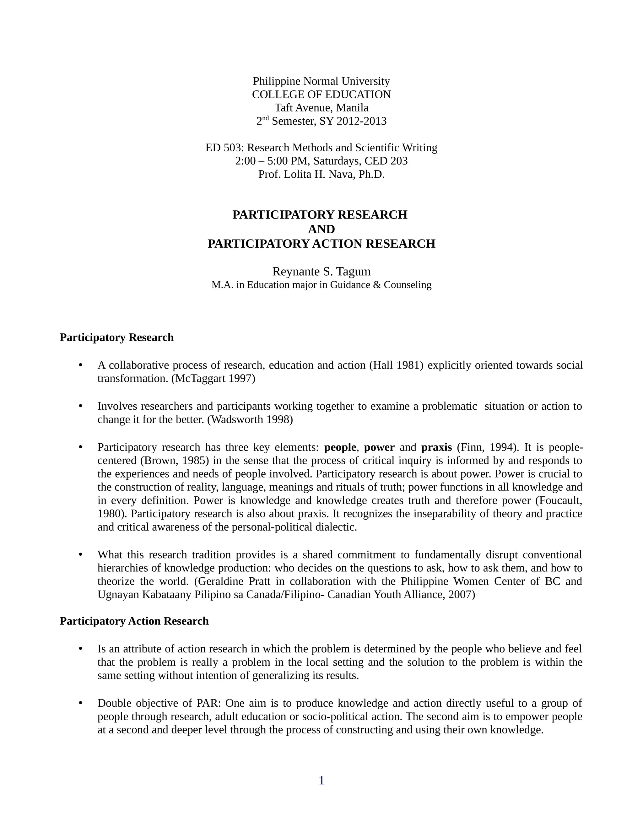 Participatory Action Research | PDF
