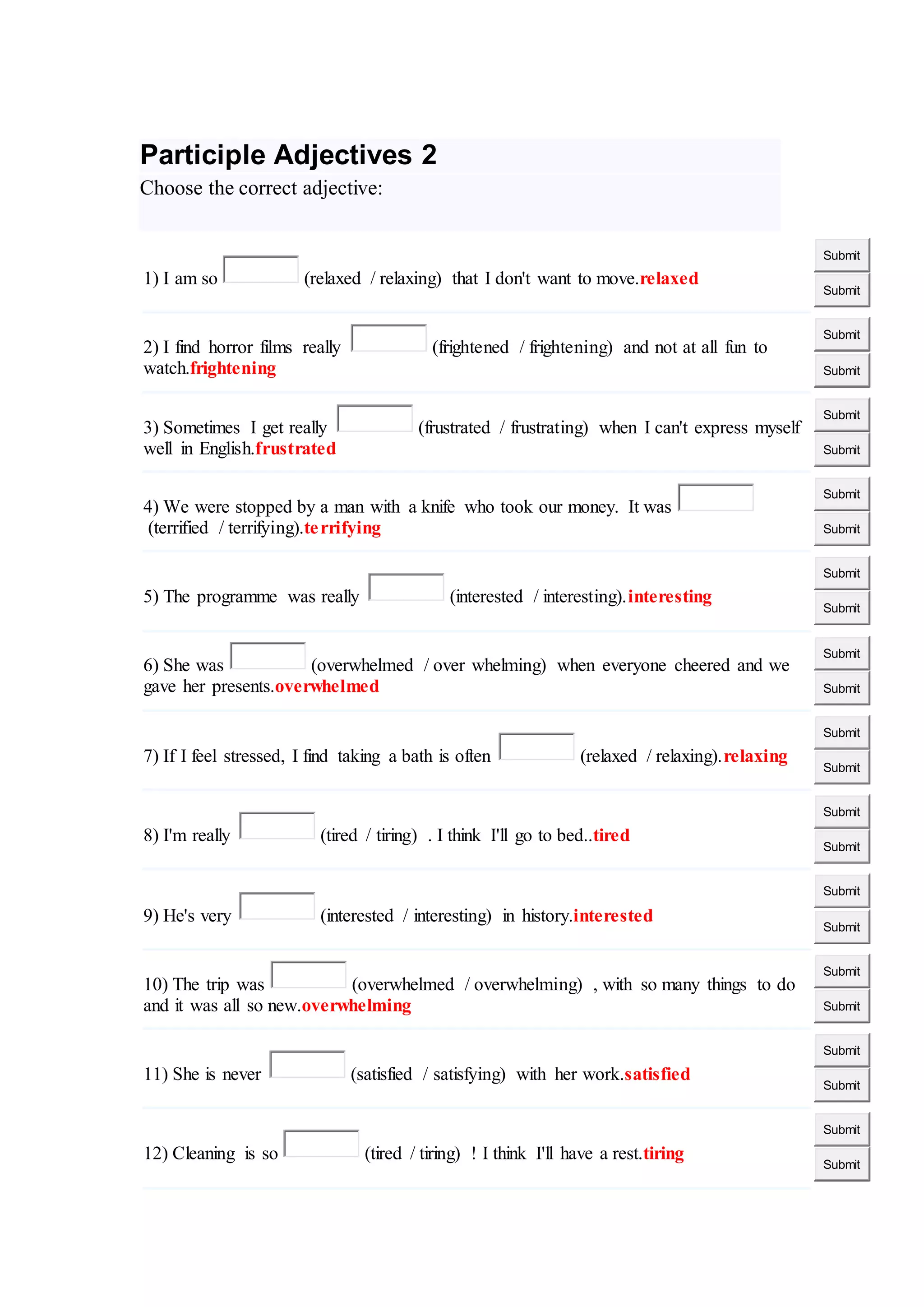 Participle adjectives 2 exercise | DOTX
