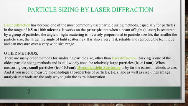 Particle Size Analysis by Laser Diffraction Method. | PPTX