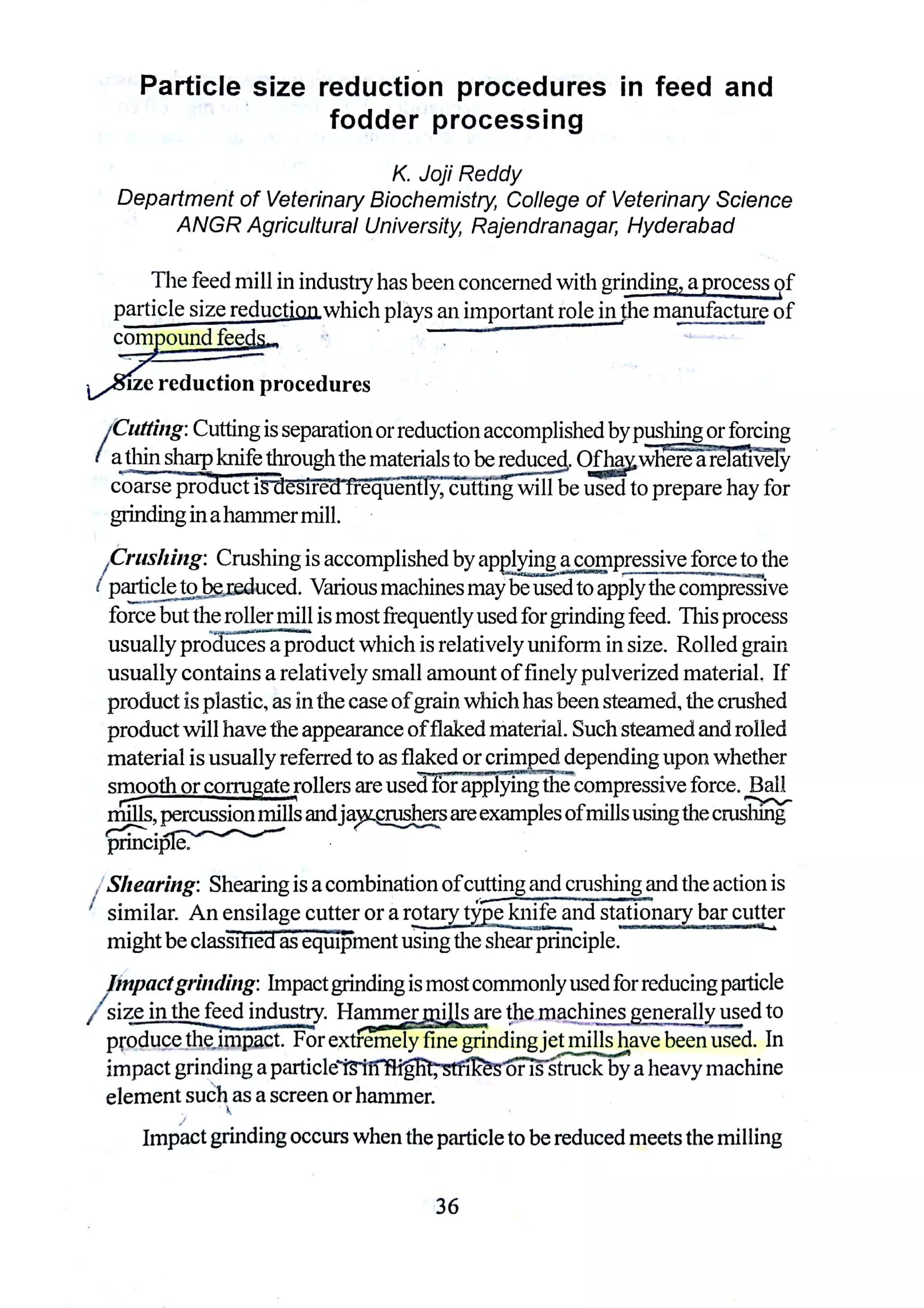 Particle size reduction procedures in feed and fodder processing | PDF