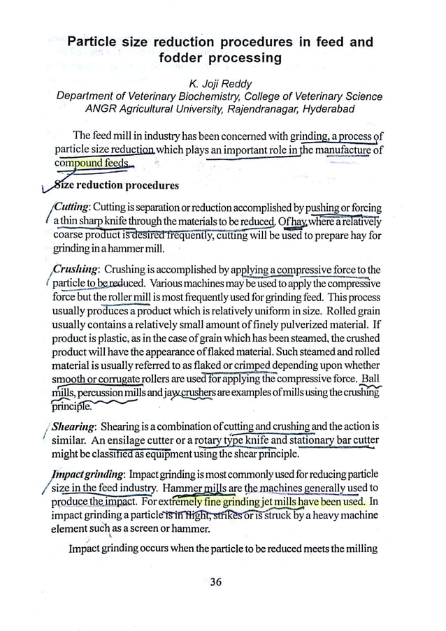 Particle size reduction procedures in feed and fodder processing | PDF