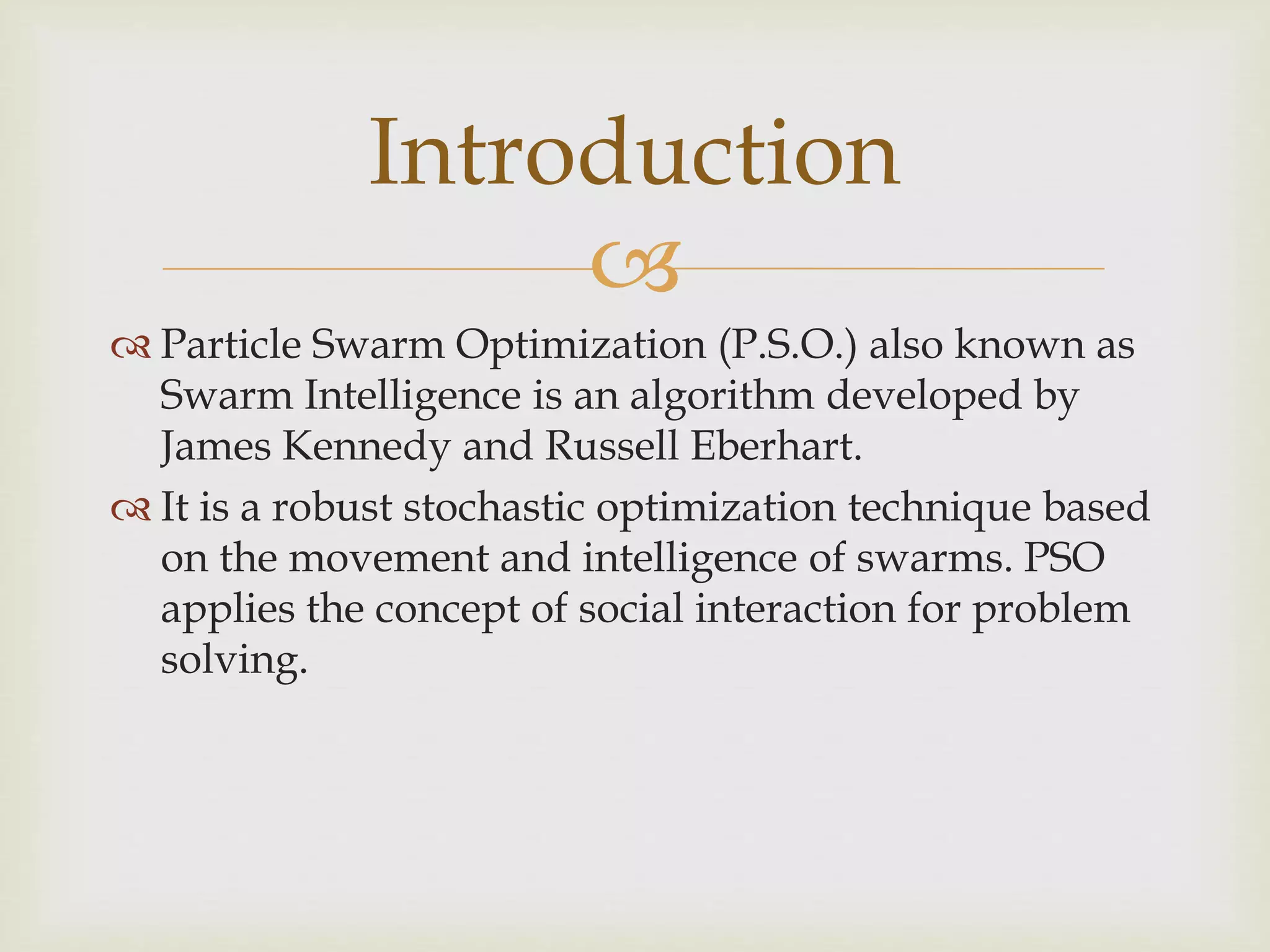 Particle Swarm Optimization by Rajorshi Mukherjee | PPTX