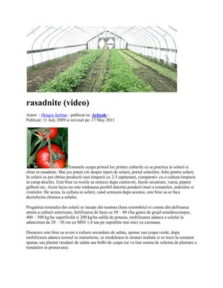 Particularitati cultivare tomate | PDF
