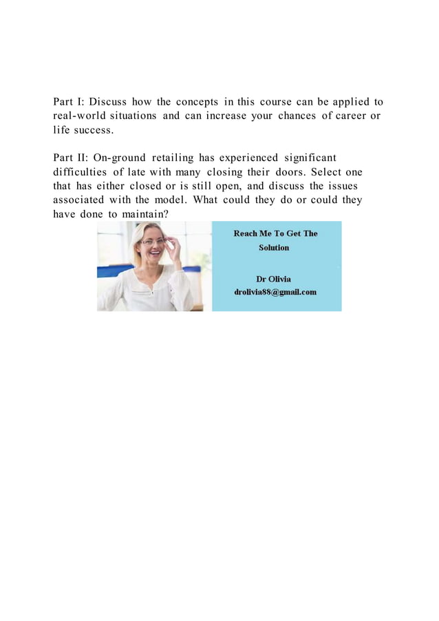 Part I Discuss how the concepts in this course can be applied t | PDF