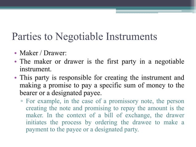 Parties to Negotiable Instruments Business Law | PPT