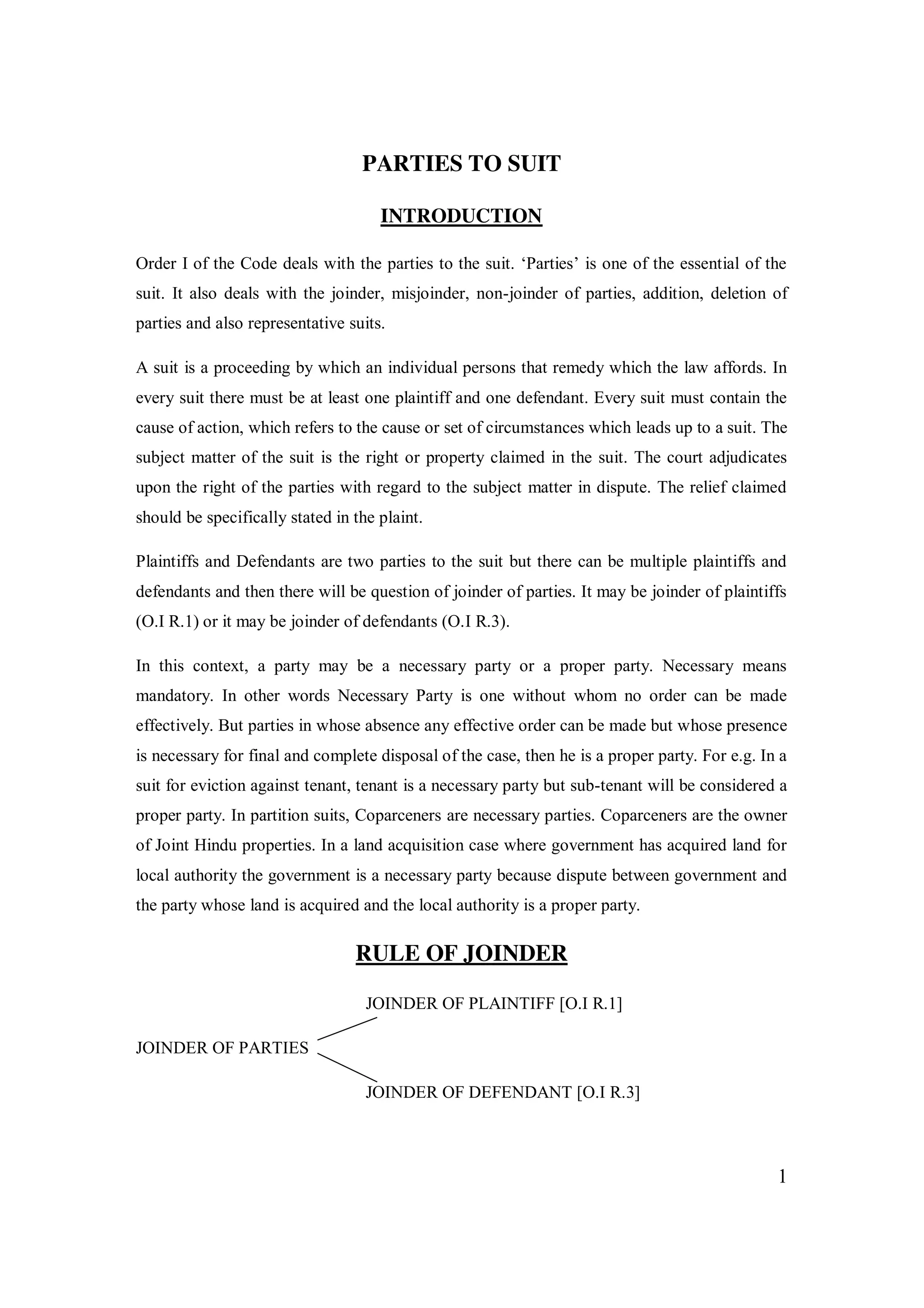 Parties to suit joinder non joinder | PDF