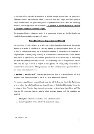 Parties to suit joinder non joinder | PDF