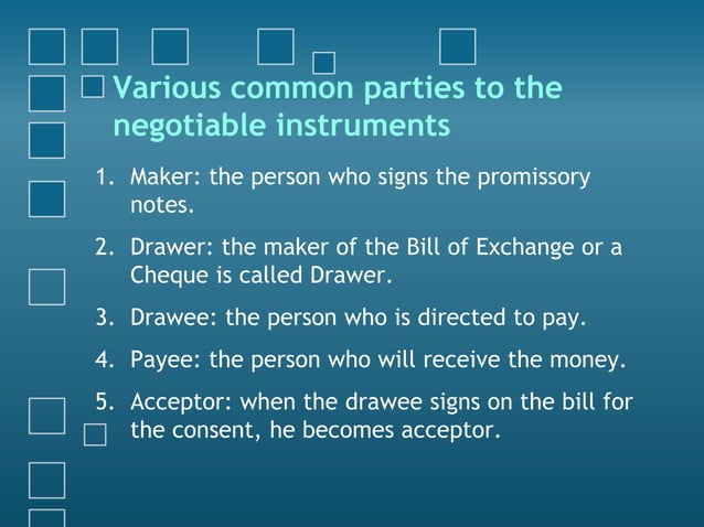 Parties to the negotiable instruments | PPSX | Law