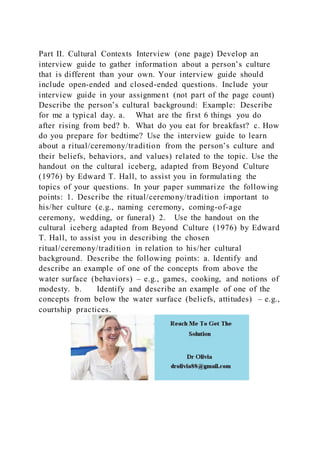 Part II. Cultural Contexts Interview (one page) Develop an interview | PDF