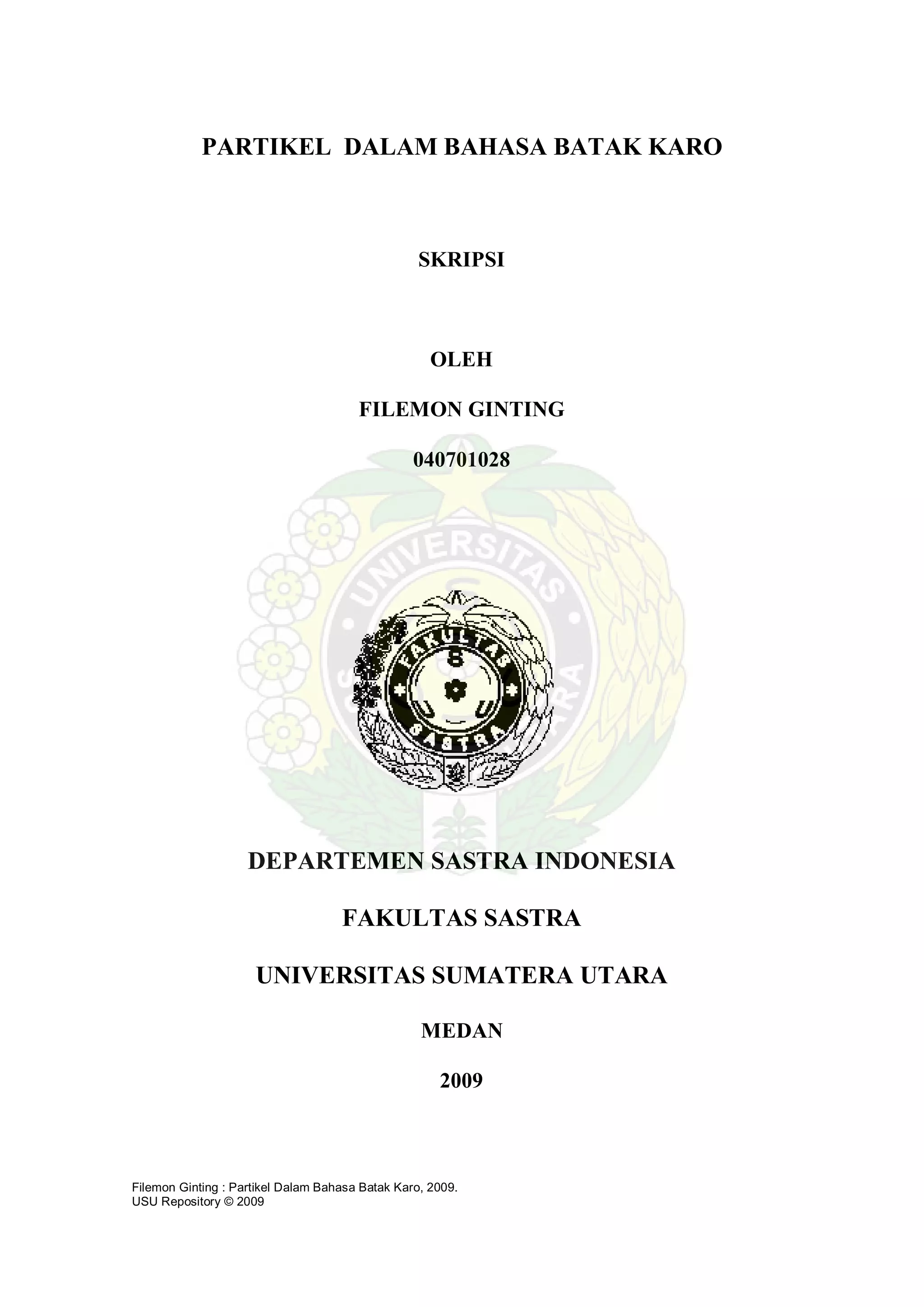 Partikel dalam bahasa batak karo | PDF