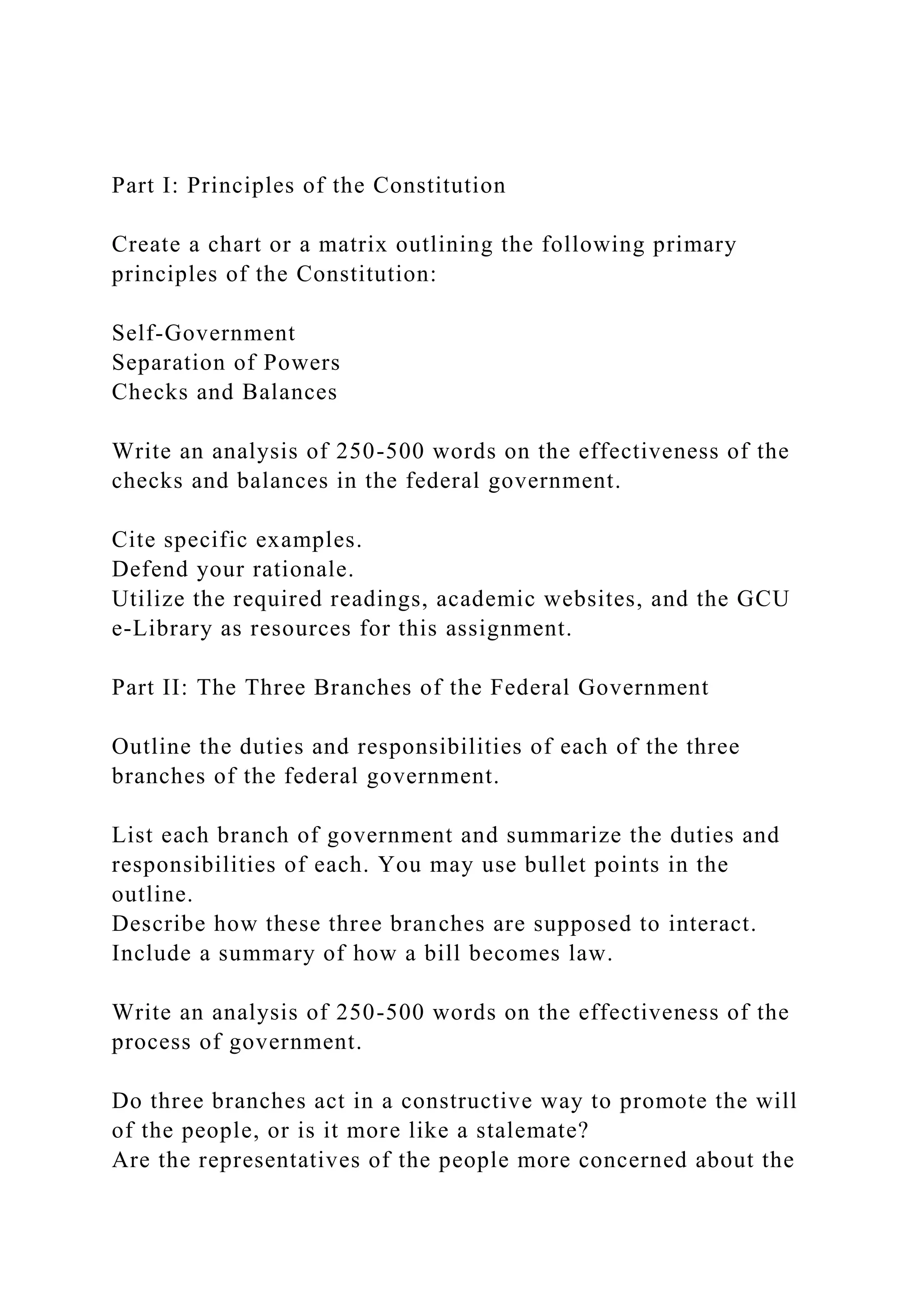 Part I Principles of the ConstitutionCreate a chart or a matr.docx