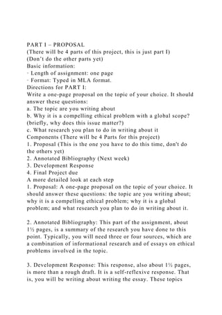 PART I – PROPOSAL(There will be 4 parts of this project, this is.docx ...