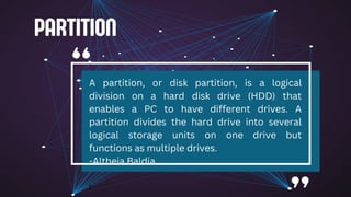 PARTITION.pdf Downloadable now for ICT reporting Grade 10 | PPT