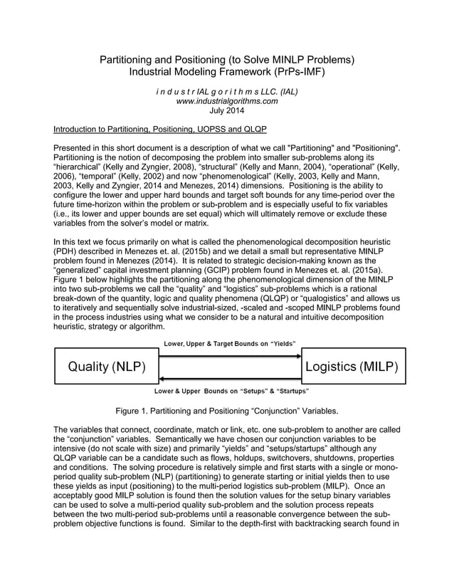 Partitioning and Positioning (to Solve MINLP Problems) Industrial Modeling Framework (PrPs-IMF ...