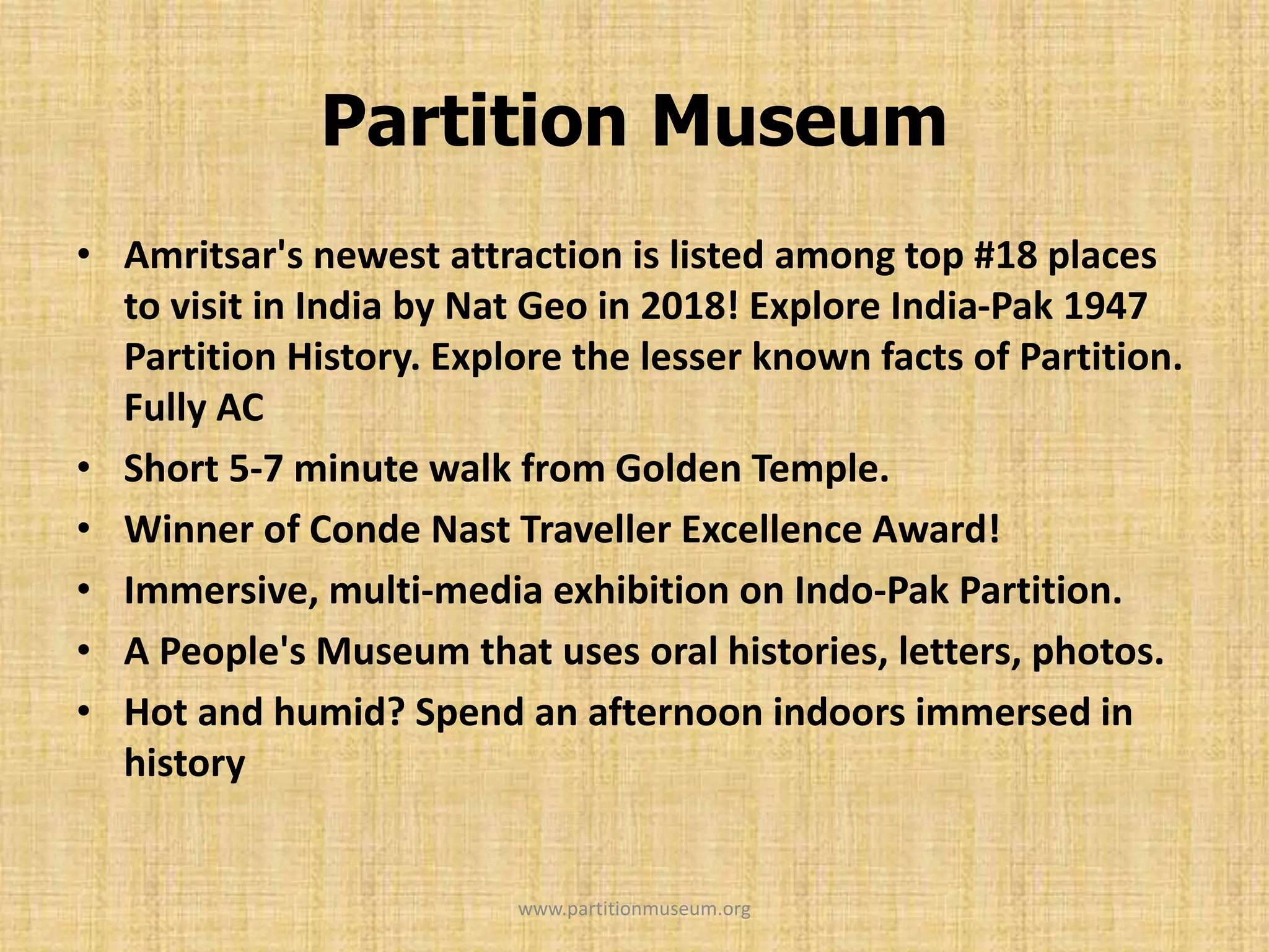 Partition Museum - Amritsar. Museum in India | PPTX