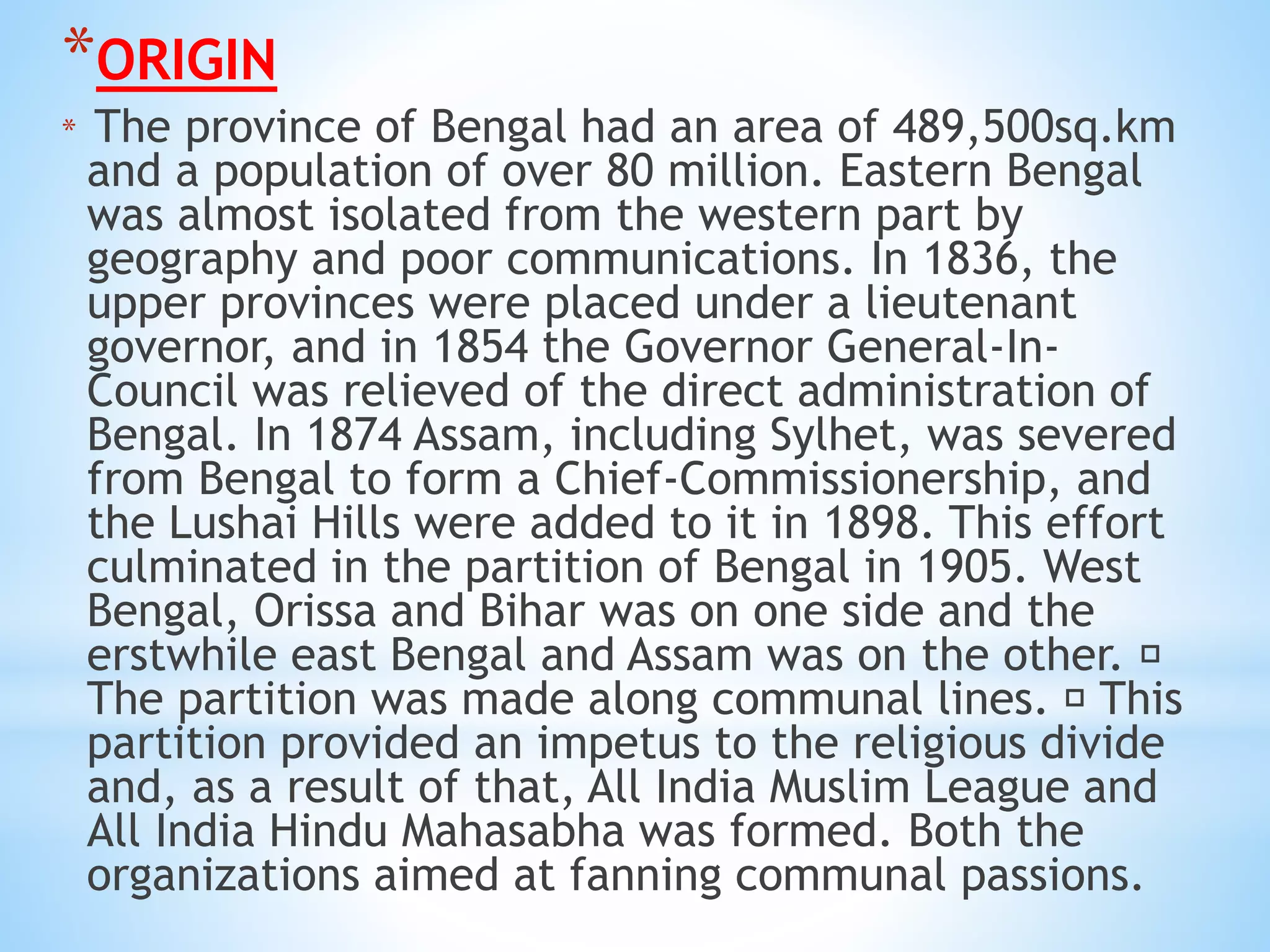 Partition of bengal history | PPTX