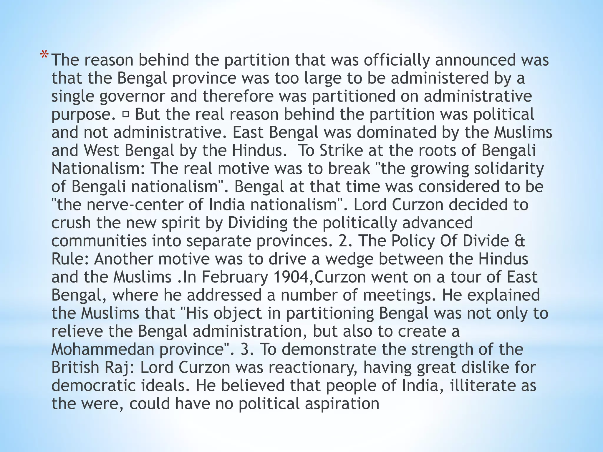 Partition of bengal history | PPTX