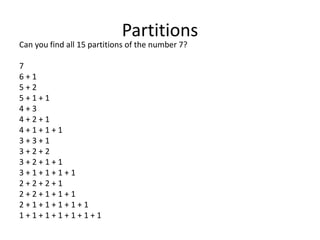 Partitions of a number sb | PPTX