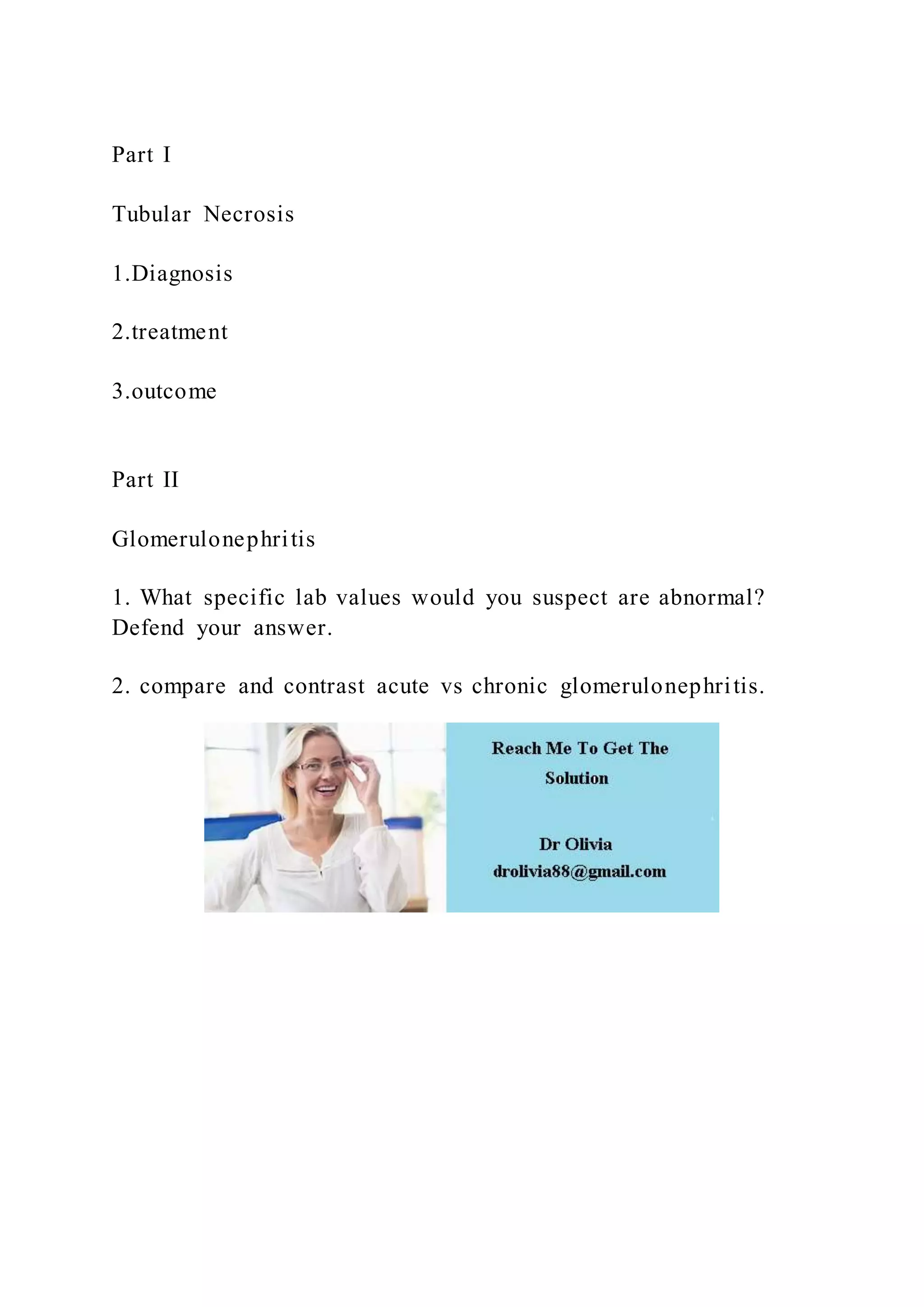 Part ITubular Necrosis 1.Diagnosis2.treatment3.outco | DOCX