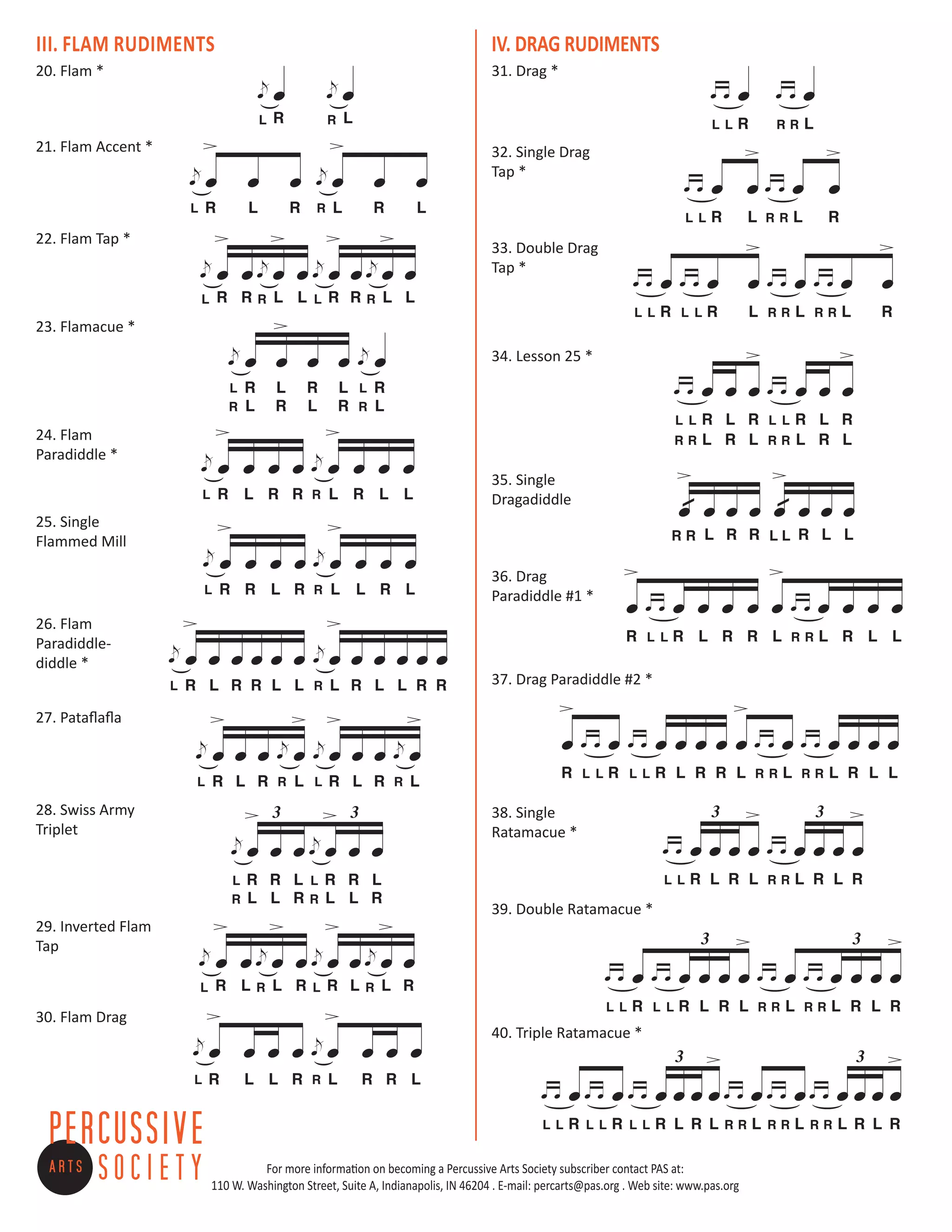 40 percussive arts society international drum rudiments | PDF