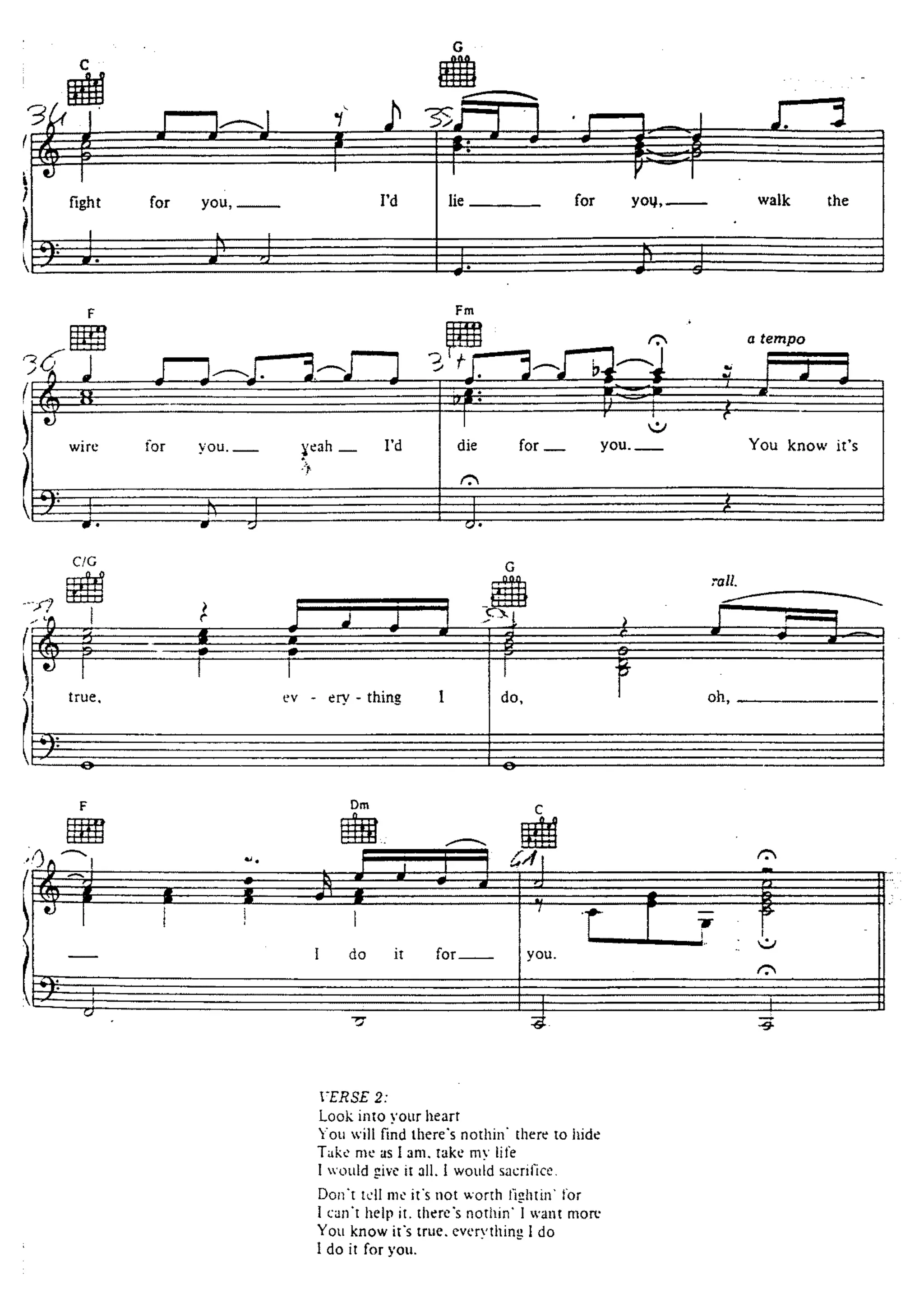 Partitura piano bryan adams - everything i do | PDF