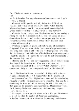 Part I Write an essay in response to one of the following four q.docx