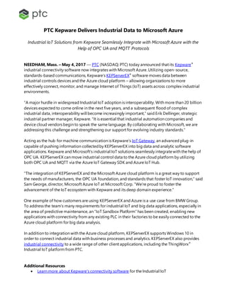 PTC Kepware Delivers Industrial Data to Microsoft Azure | PDF