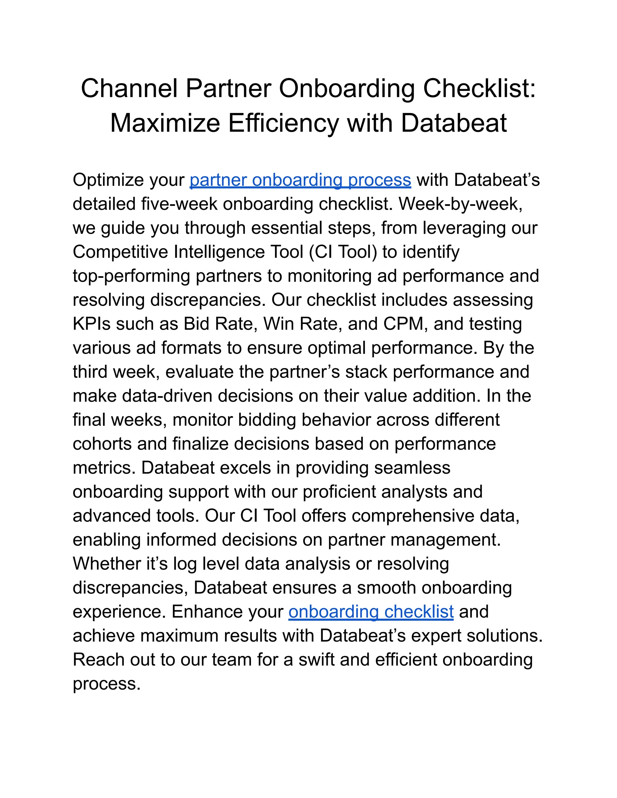 Partner Onboarding Checklist - By DataBeat | PDF