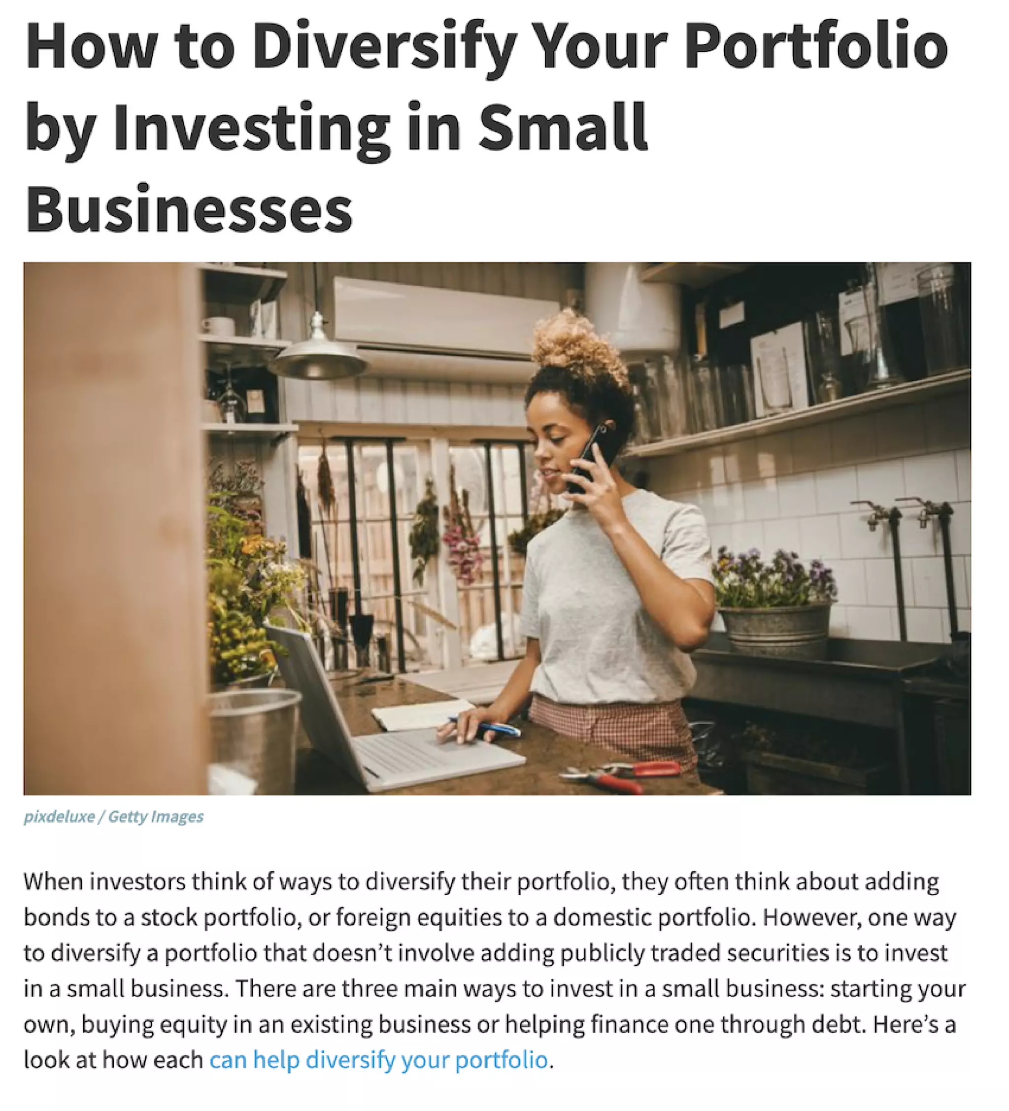 How to diversify your portfolio by investing in small businesses | PDF