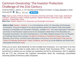 Common Ownership: The Investor Protection Challenge of the 21st Century ...