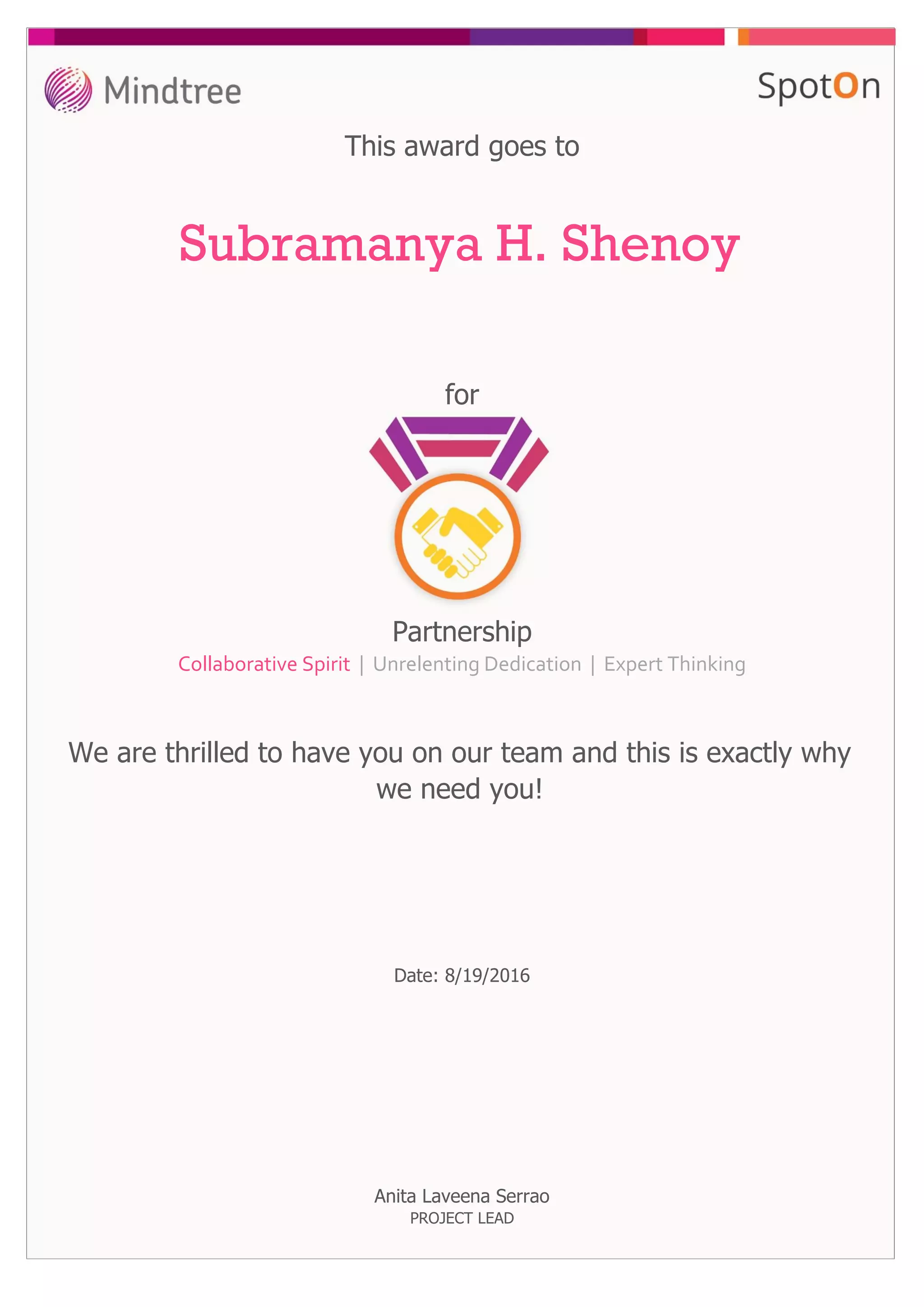 Mindtree SPOT-ON : Partnership | PDF