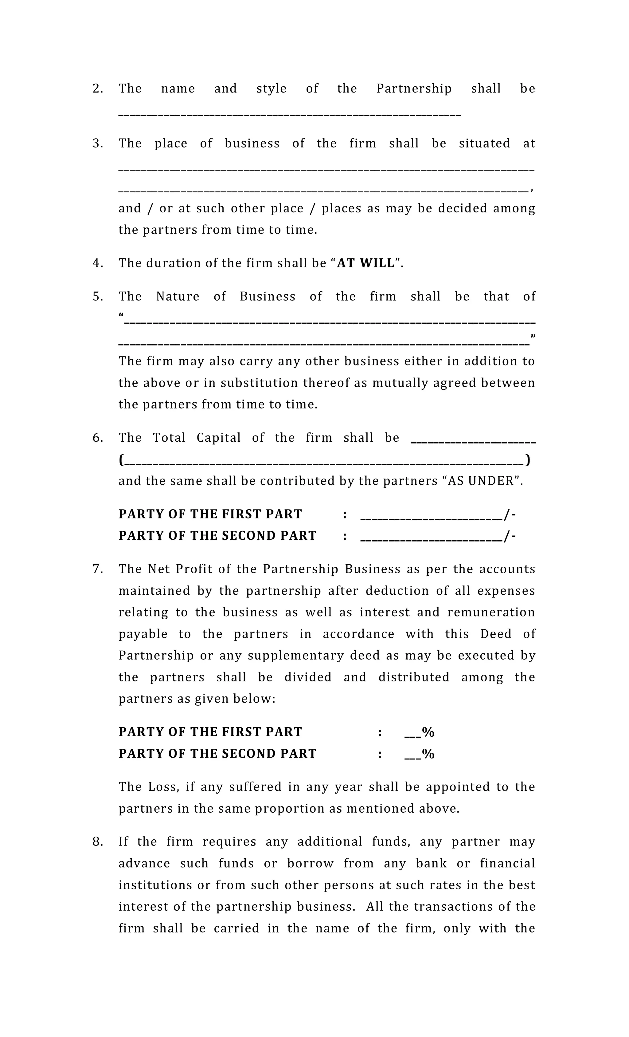 Partnership Deed Format | PDF
