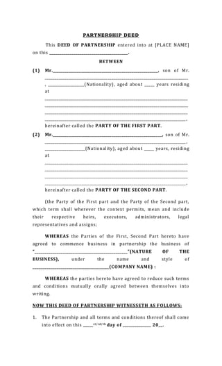 Partnership Deed Format | PDF
