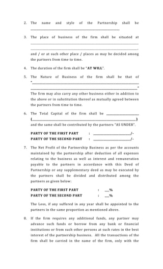 Partnership Deed Format | PDF