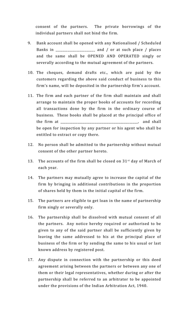 Partnership Deed Format | PDF