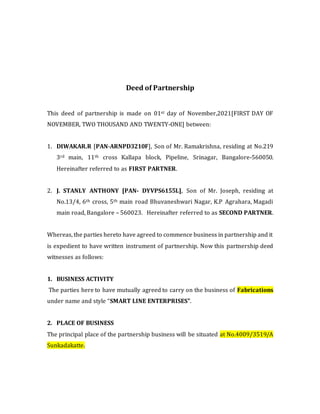 Partnership deed (format) | DOCX | Business Accounting & Finance | Business
