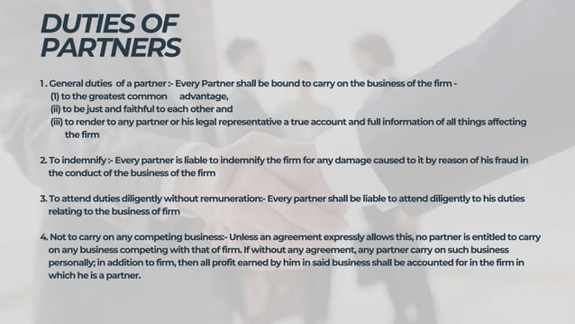 Indian Partnership Act 1932, Rights and Duties of Partners | PPT