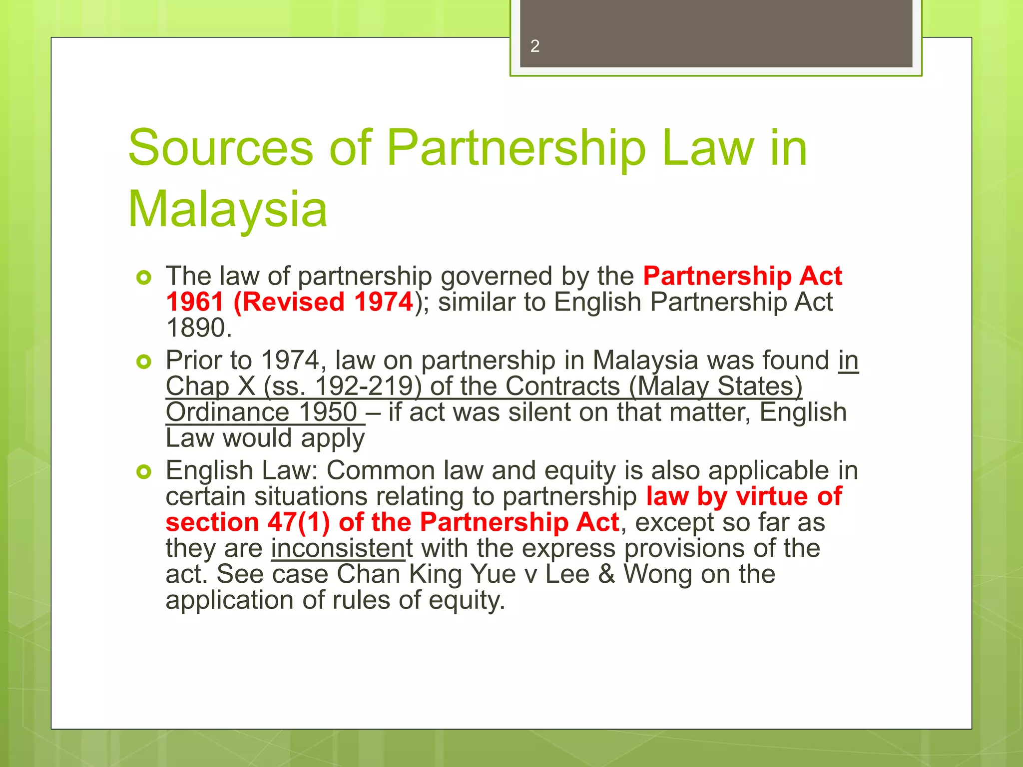 Partnership Law in Malaysia | PPTX