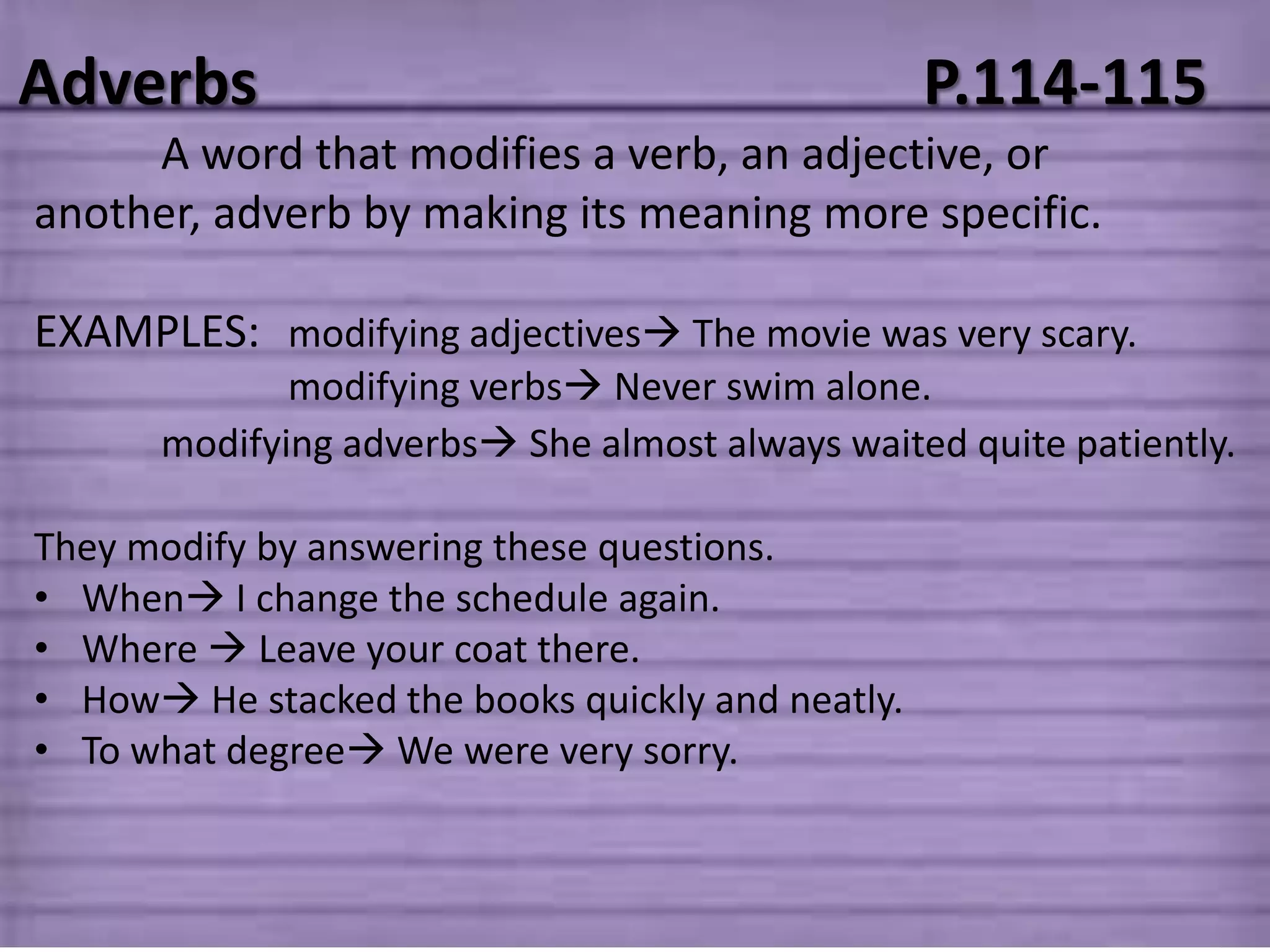 adverbs, prepositions, conjunctions, interjections, and post-test | PPT
