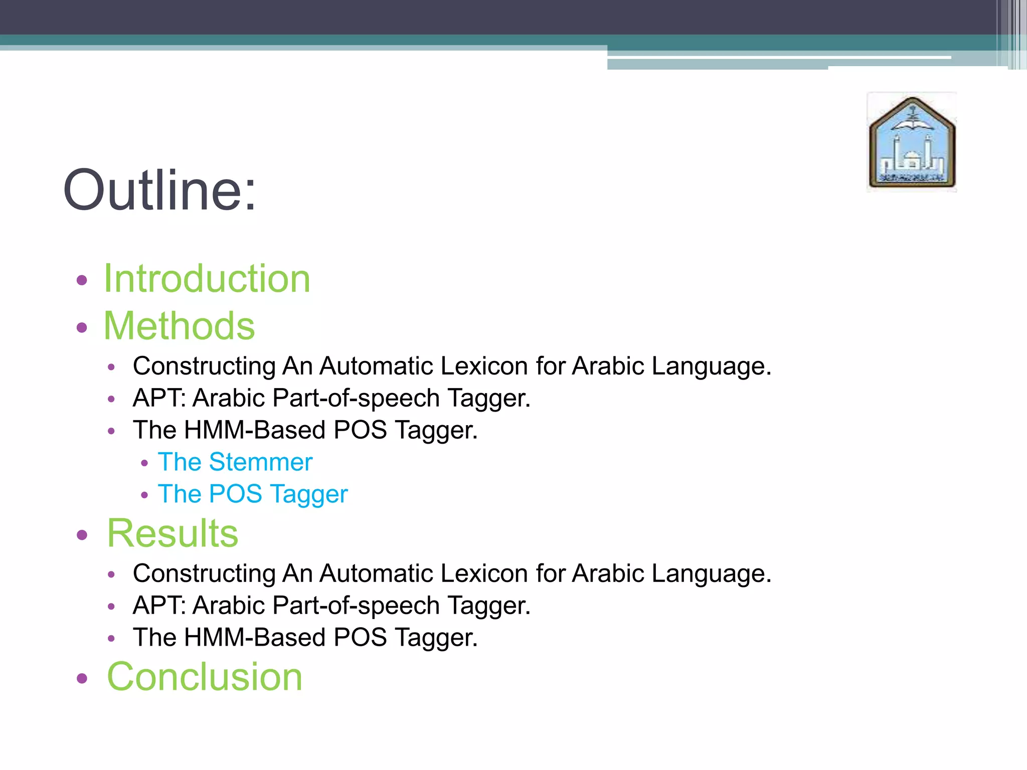Part of speech tagging for Arabic | PPTX