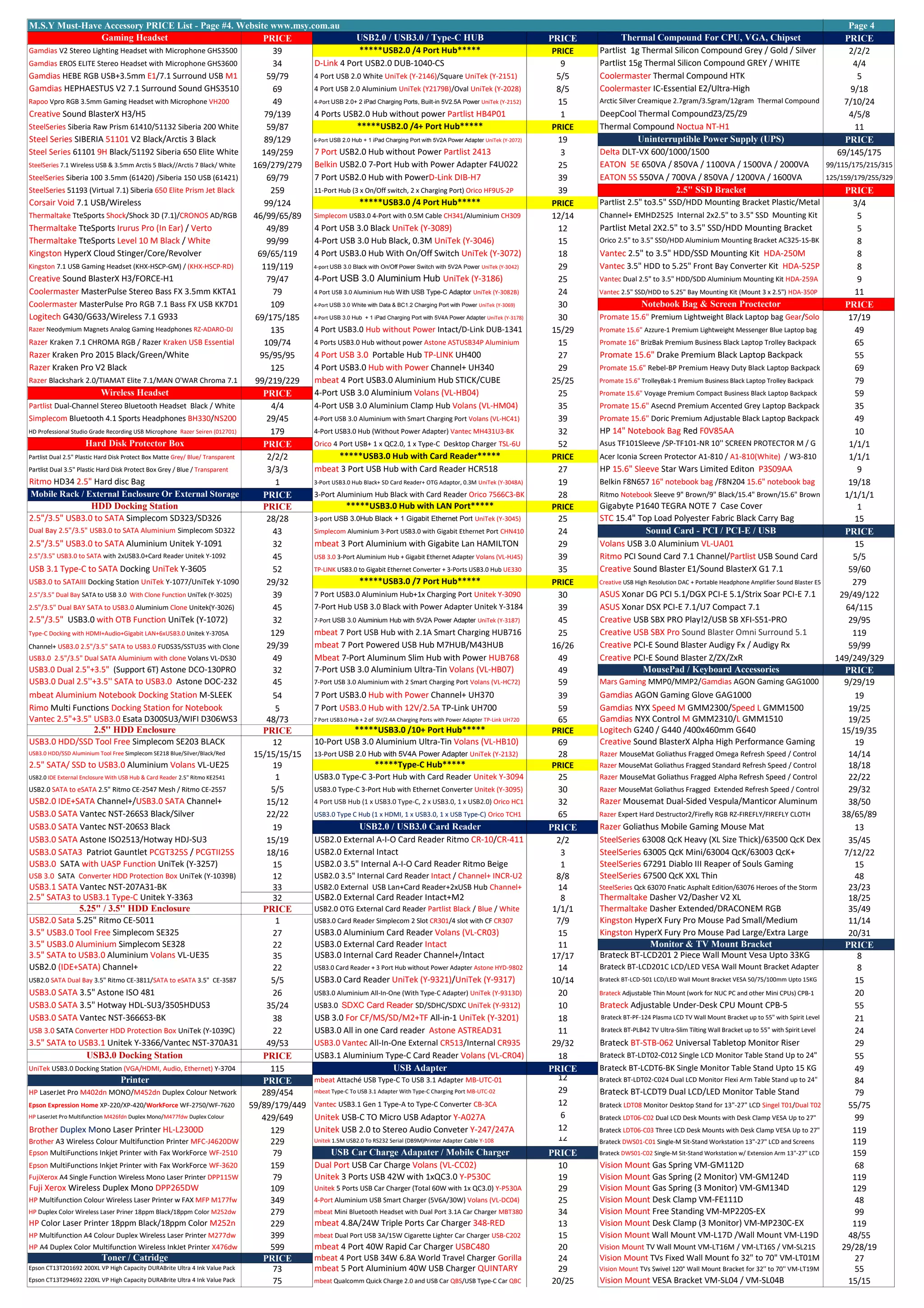 MSY Price List April 2017 | PDF
