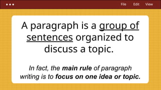 Parts of the Paragraph Lesson 1 Week 1 Grade 8 | PPTX