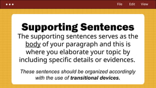 Parts of the Paragraph Lesson 1 Week 1 Grade 8 | PPTX