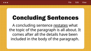 Parts of the Paragraph Lesson 1 Week 1 Grade 8 | PPTX
