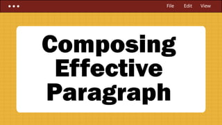 Parts of the Paragraph Lesson 1 Week 1 Grade 8 | PPTX