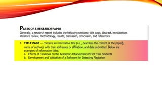 PARTS-OF-RESEARCH IN MAKING A RESEARCH PAPER | PPTX