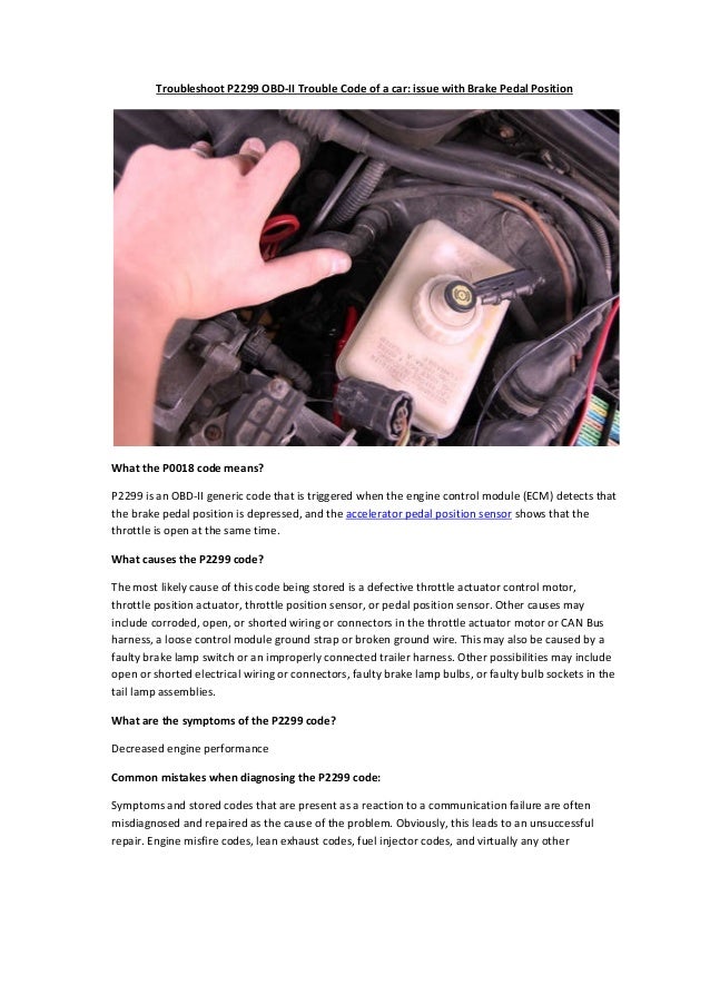 Partsavatar, Canada - Troubleshoot P2299 OBD-II trouble code of a car